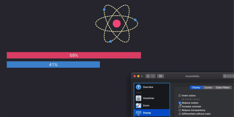 Use the `prefers-reduced-motion` media query to toggle CSS and JavaScript animations