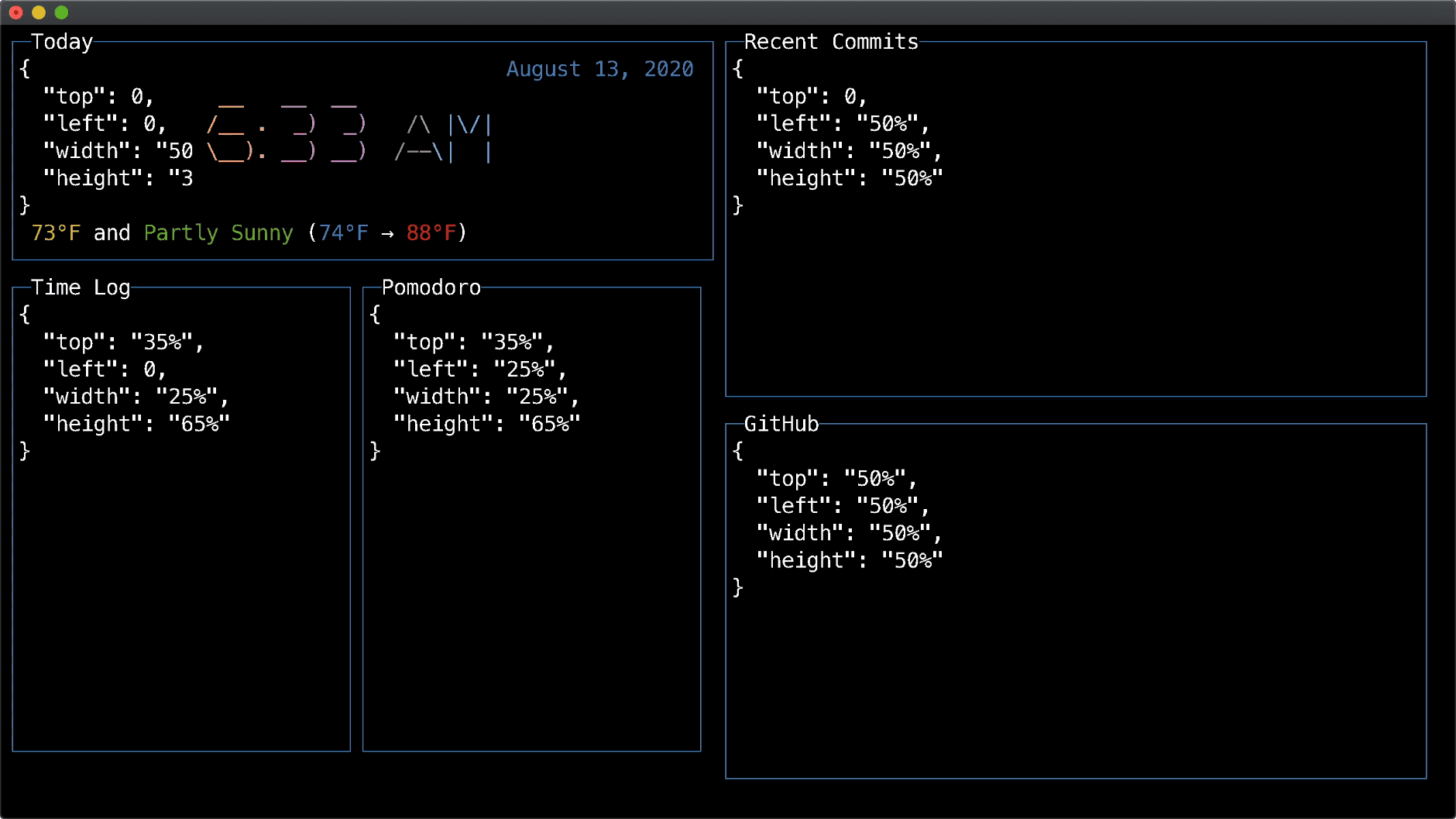 Use the react-blessed-contrib Grid component to make a dashboard layout